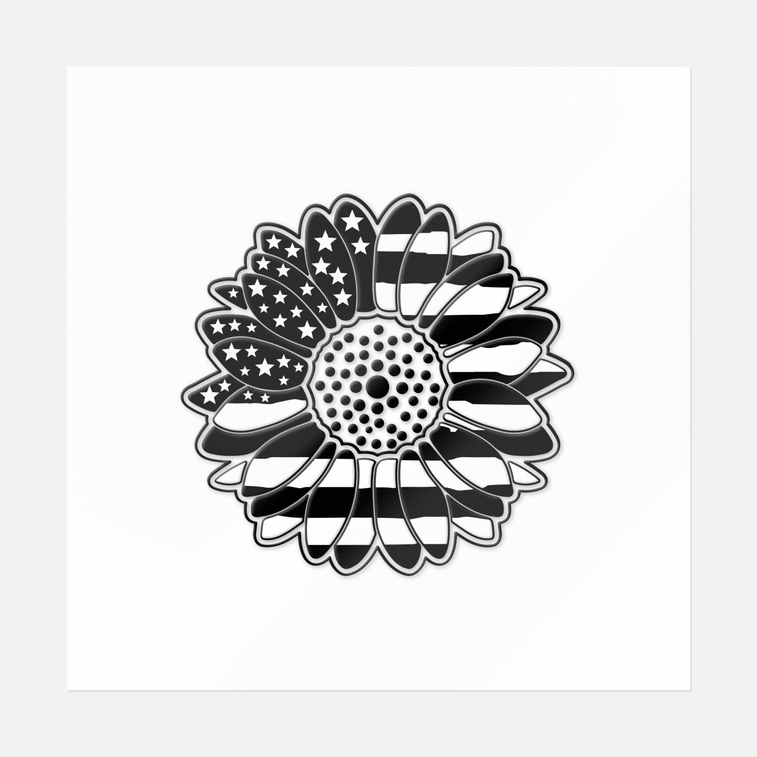 American Sunflower Sticker (Black & White) | UV DTF Transfer Stickers