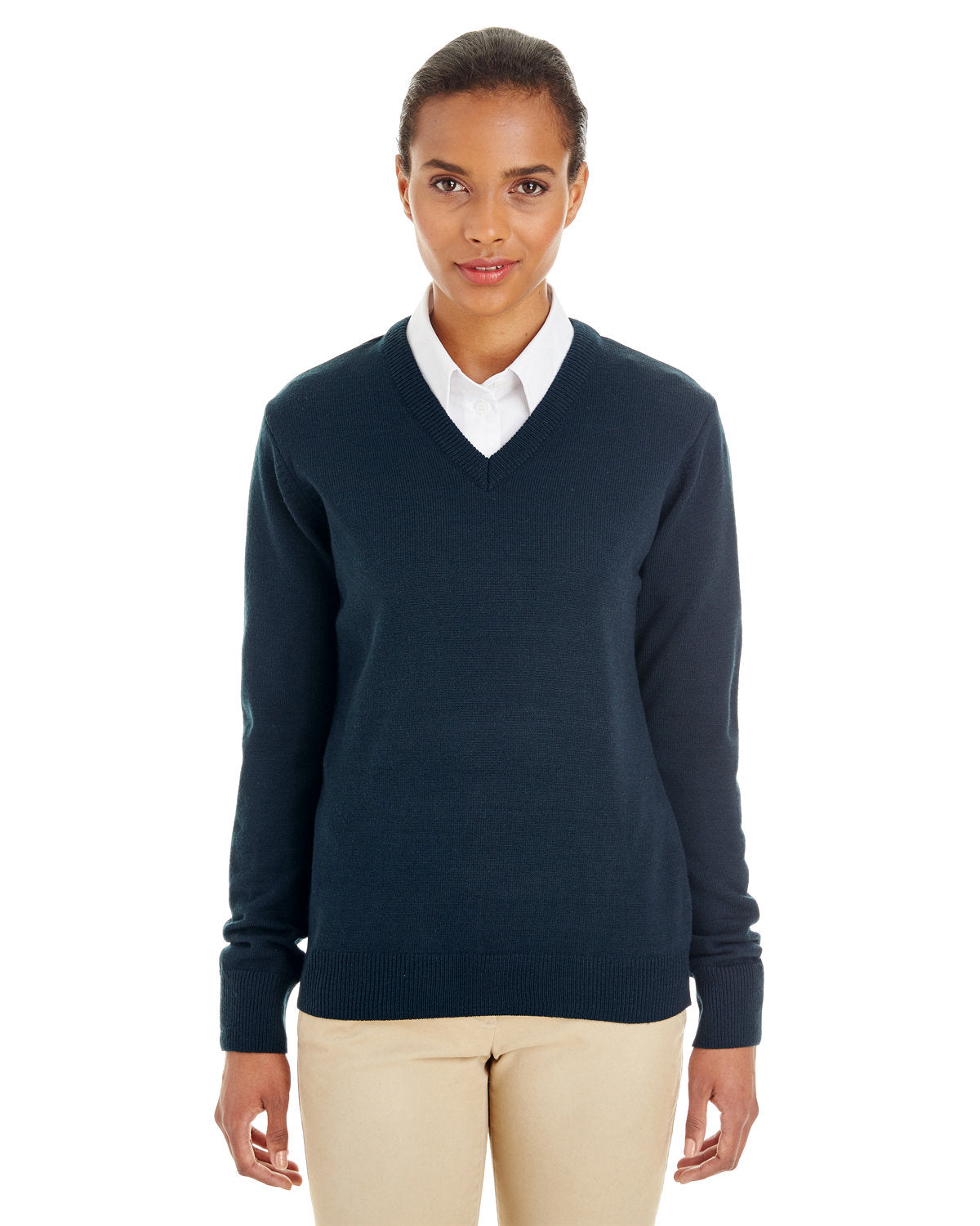 Harriton M420W Ladies' V-Neck Sweater - Pilbloc Technology