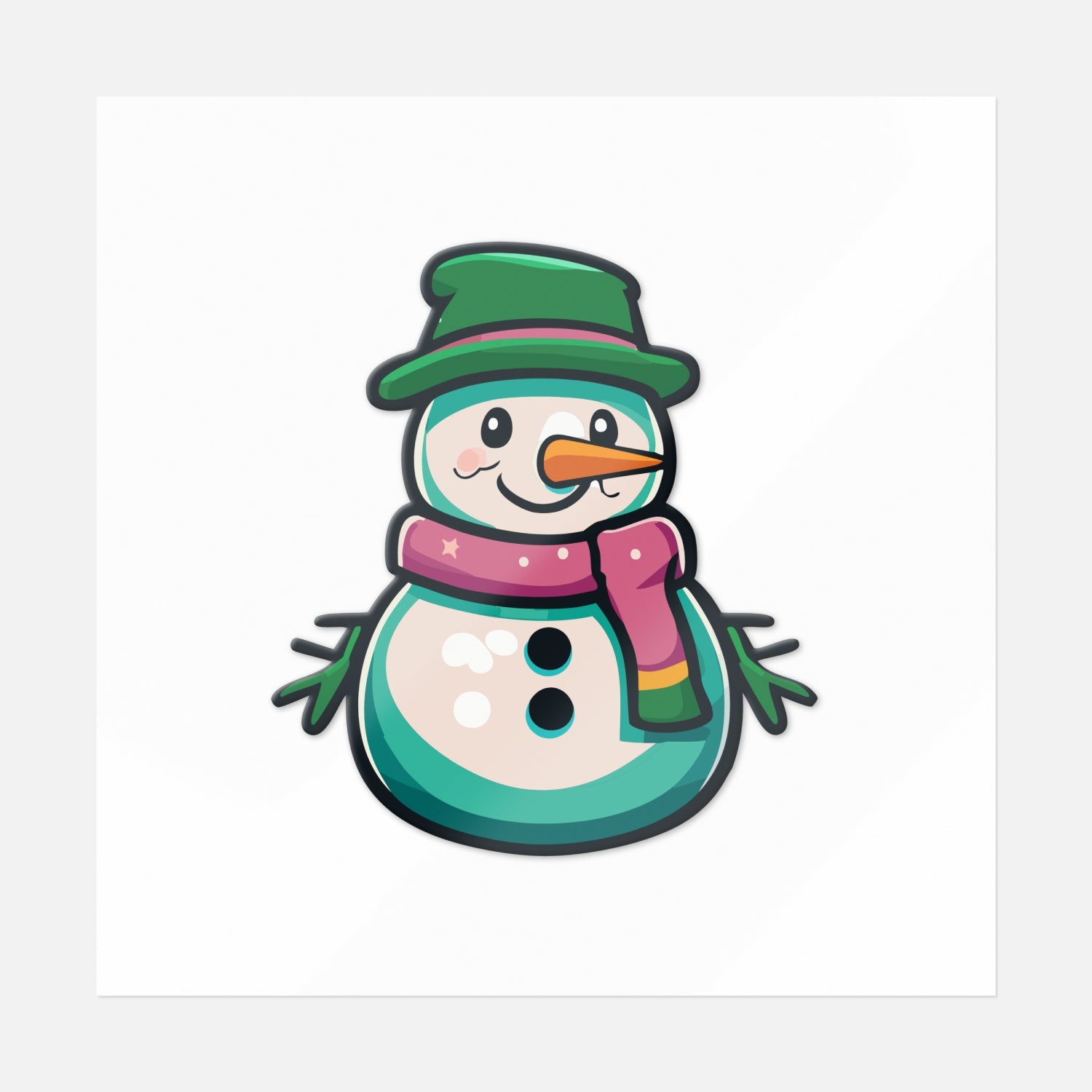 Snowman In Green Sticker | UV DTF Transfer Stickers